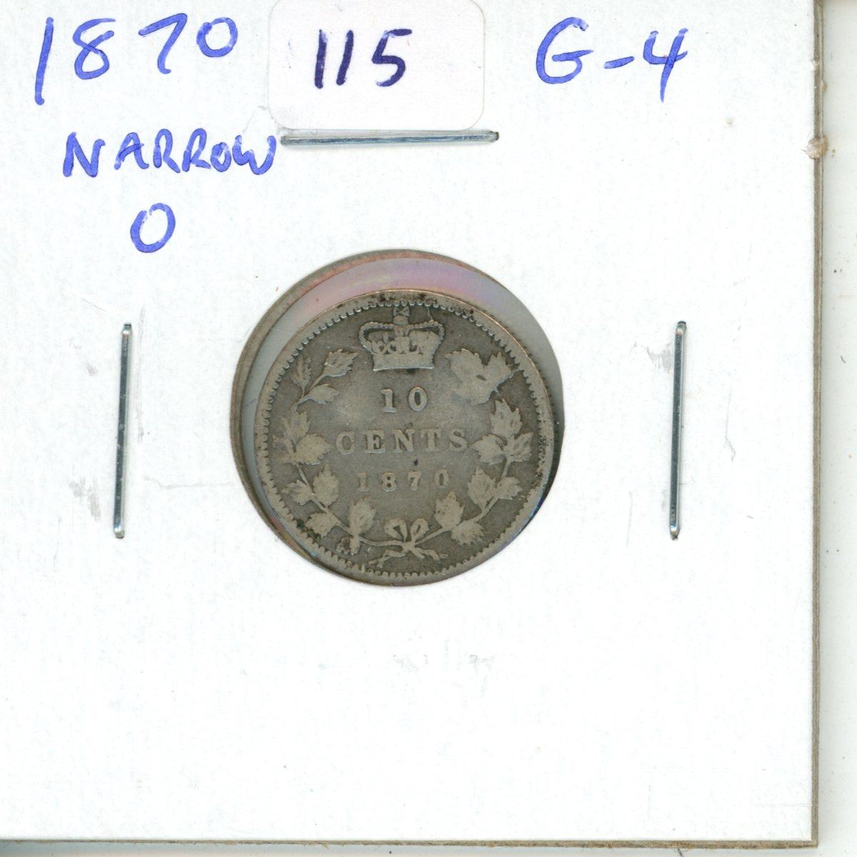 1870 Narrow Zero Canadian Victorian Silver 10 Cents. G-4. - Schmalz Auctions