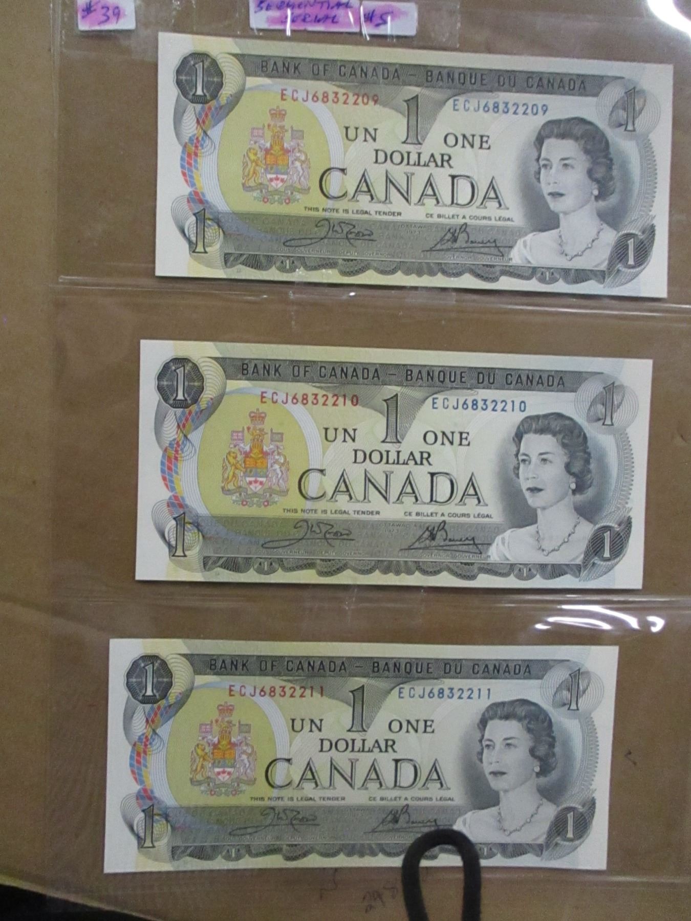 STOCK SHEET 1973 MINT DOLLAR BILLS (SEQUENTIAL SERIAL NUMBERS)