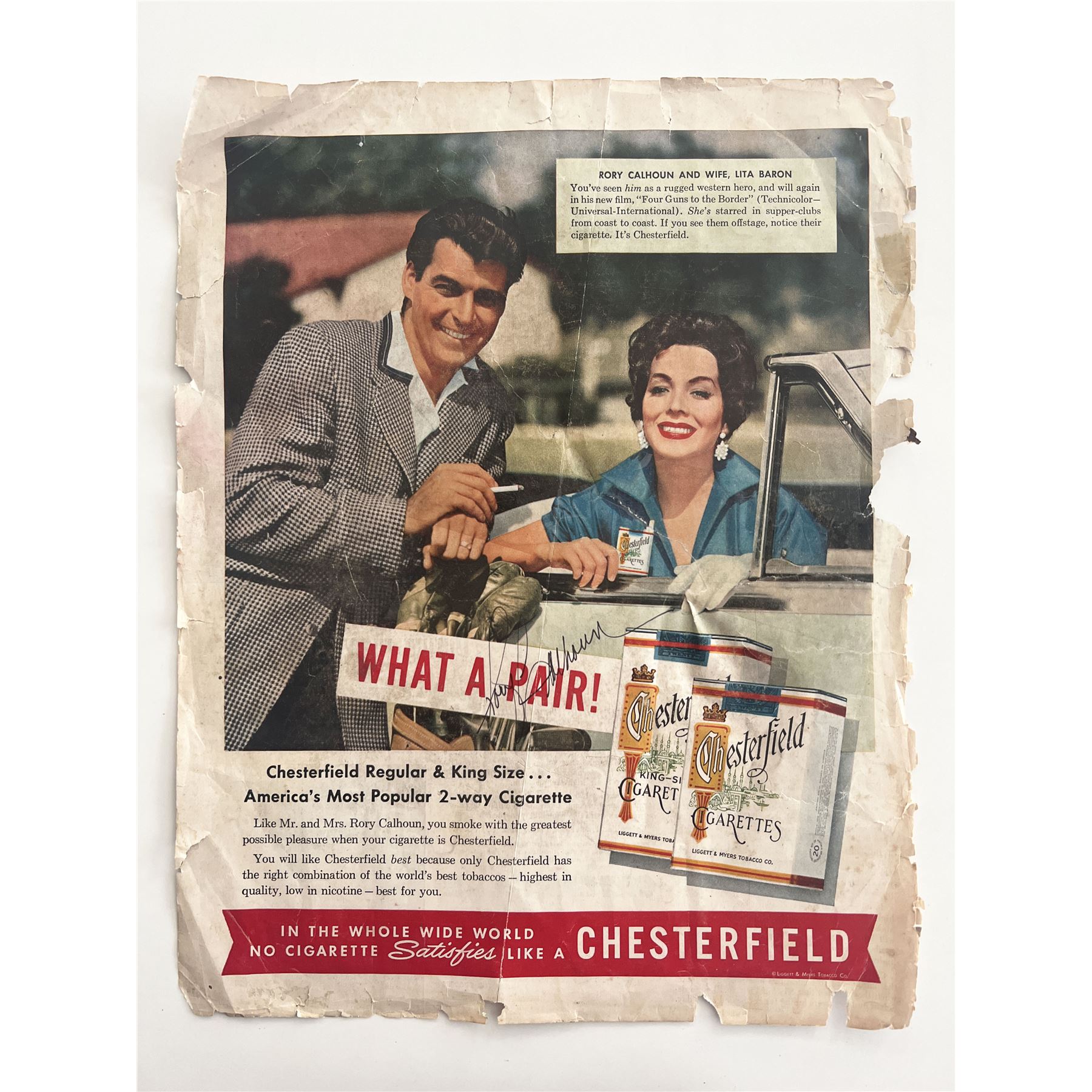 Rory Calhoun signed magazine ad page