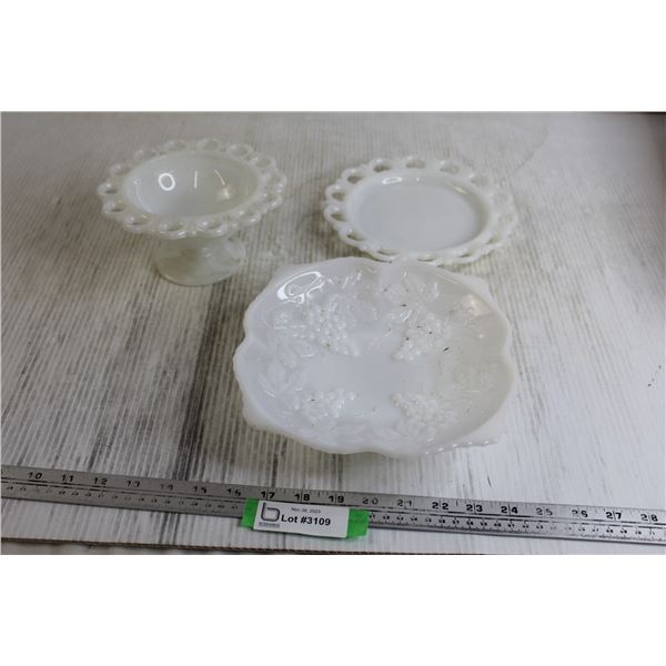 3 Milk Glass Dishes Bodnarus Auctioneering