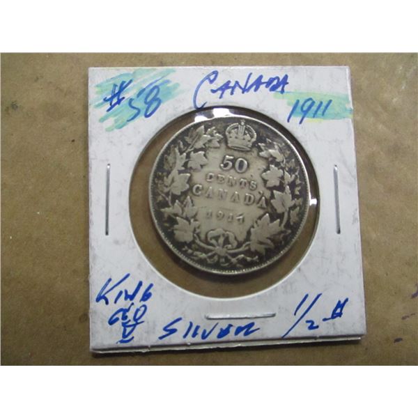 1911 CANADA KING GEORGE V SILVER HALF DOLLAR