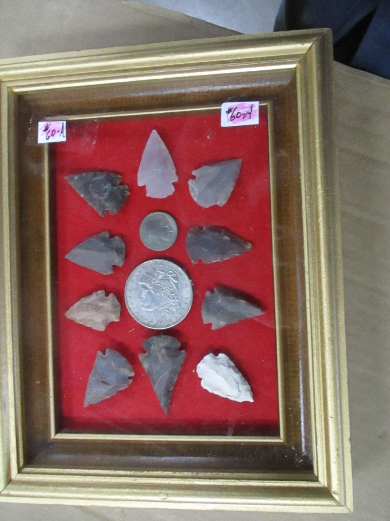 FRAMED PLAINS INDIAN ARROWHEAD & COIN COLLECTION (FROM AVONLEA ...