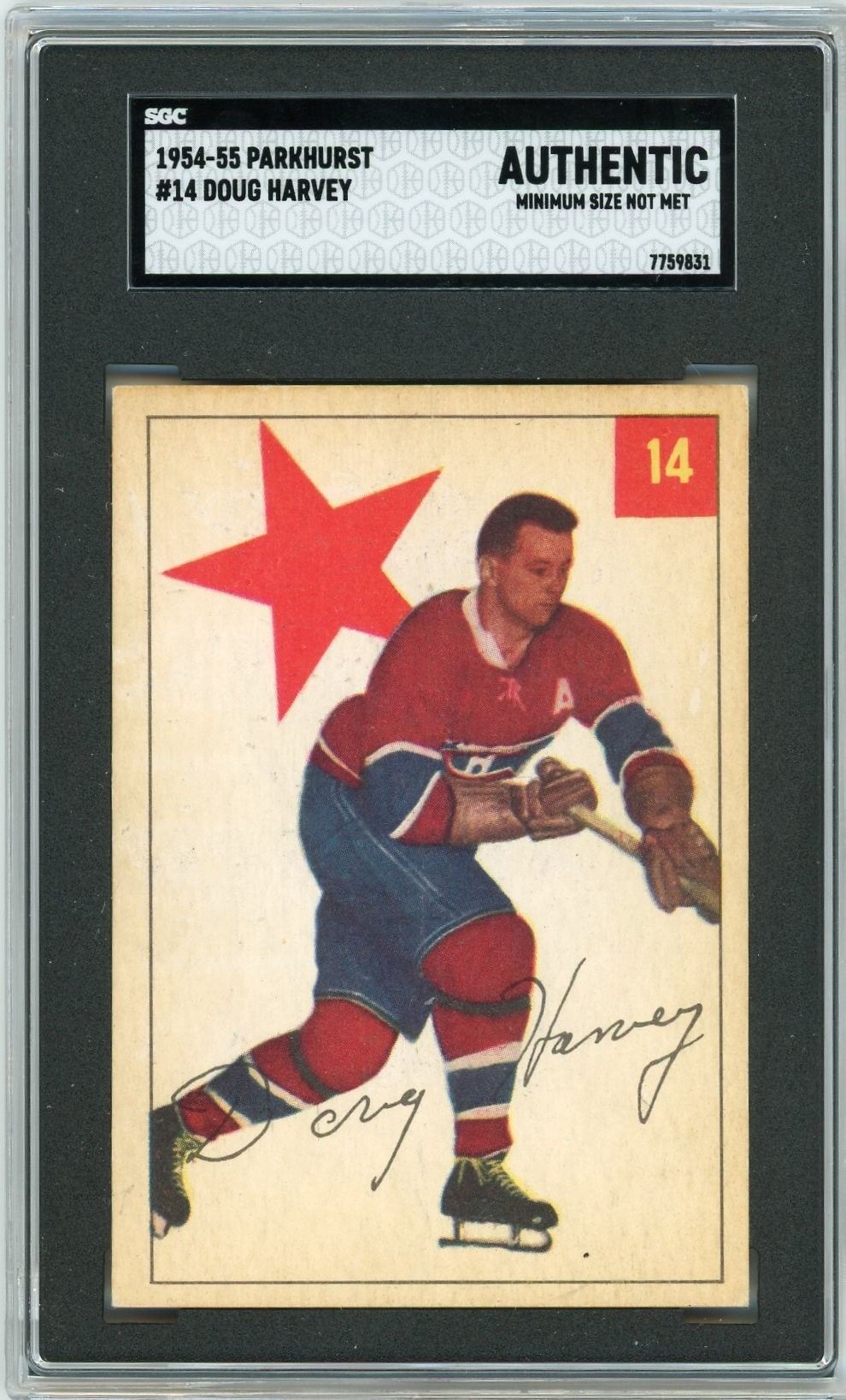 1954-55 Parkhurst #14 Doug Harvey (SGC AUTH)