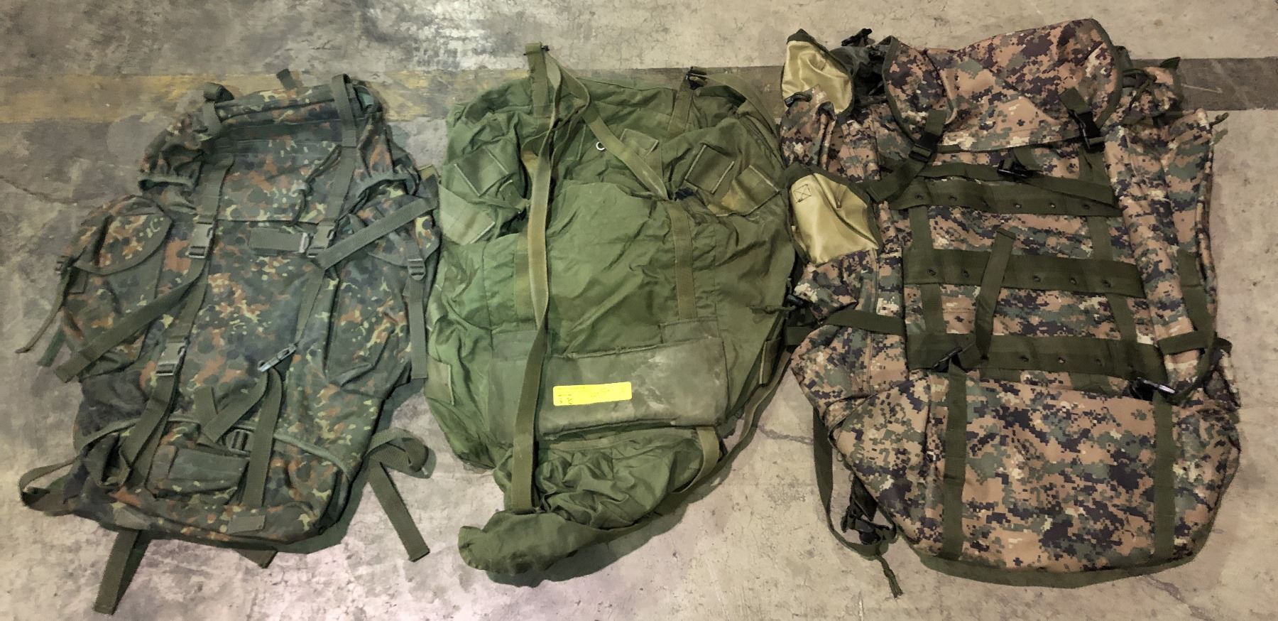 Group of 3 assorted US military heavy-duty field bags