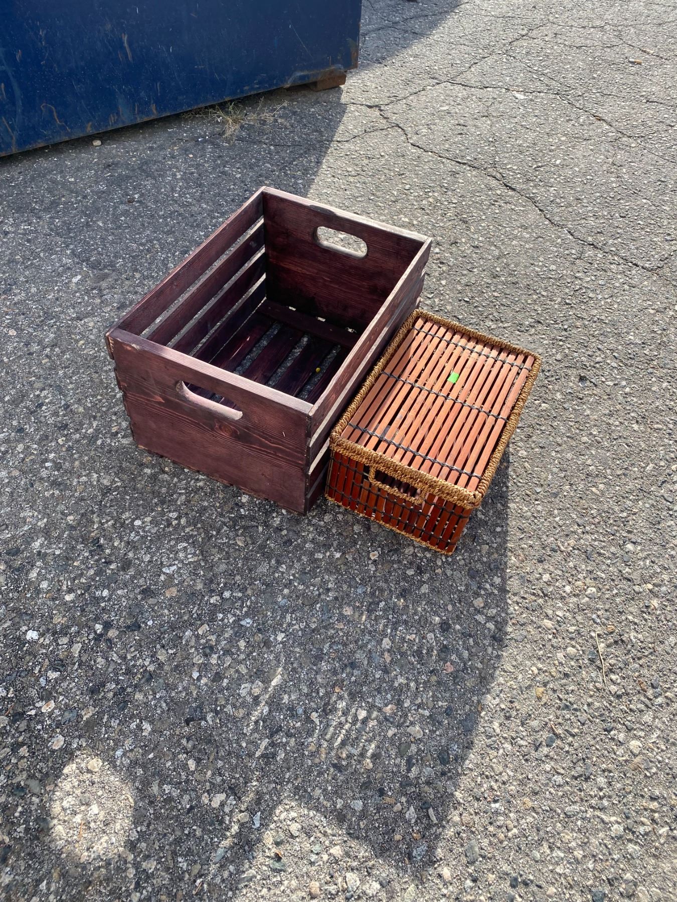 Wood crate and lidded basket