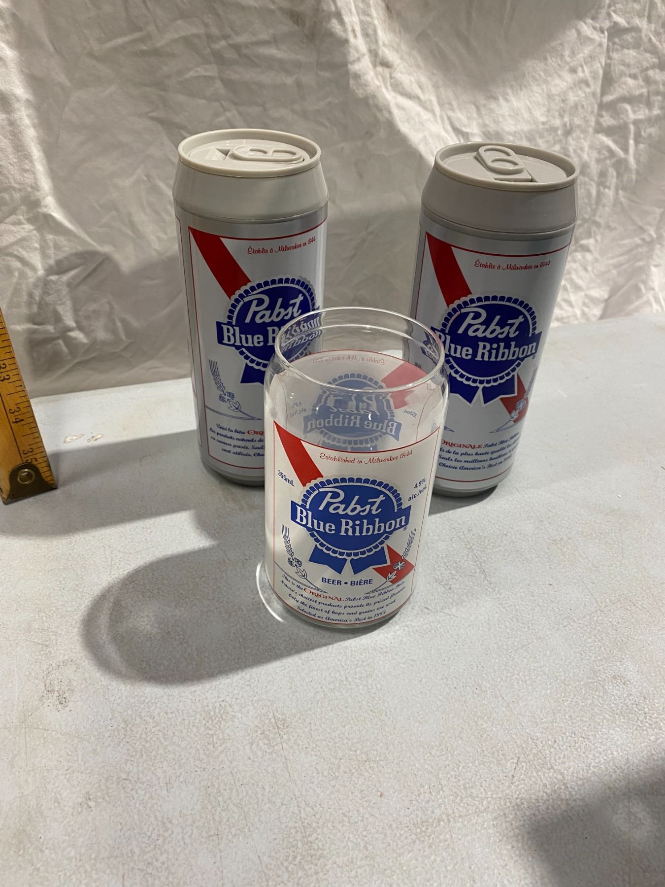 Pabst blue ribbon glass and travel mugs