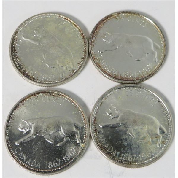 4 Canadian Silver Quarters 1967