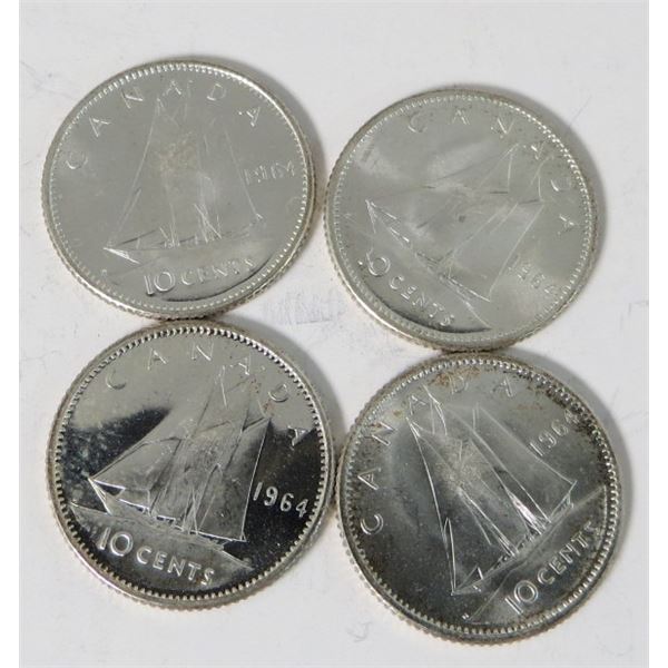 4 Canadian Silver 1964 Dimes