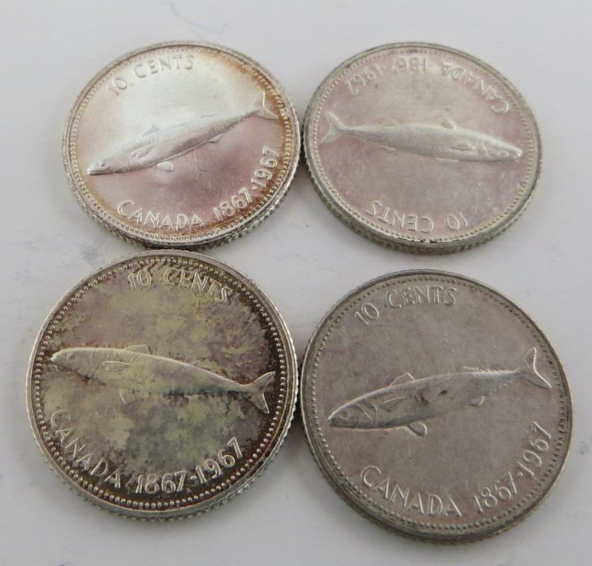 4 Canadian Silver 1967 Dimes