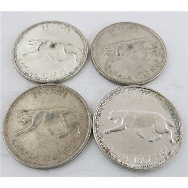 4 Canadian Silver Quarters 1967