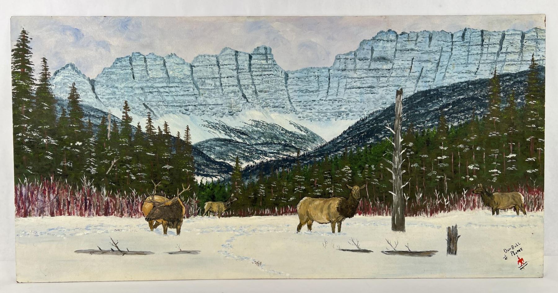 Dan Bull Plume Montana Indian Oil Painting