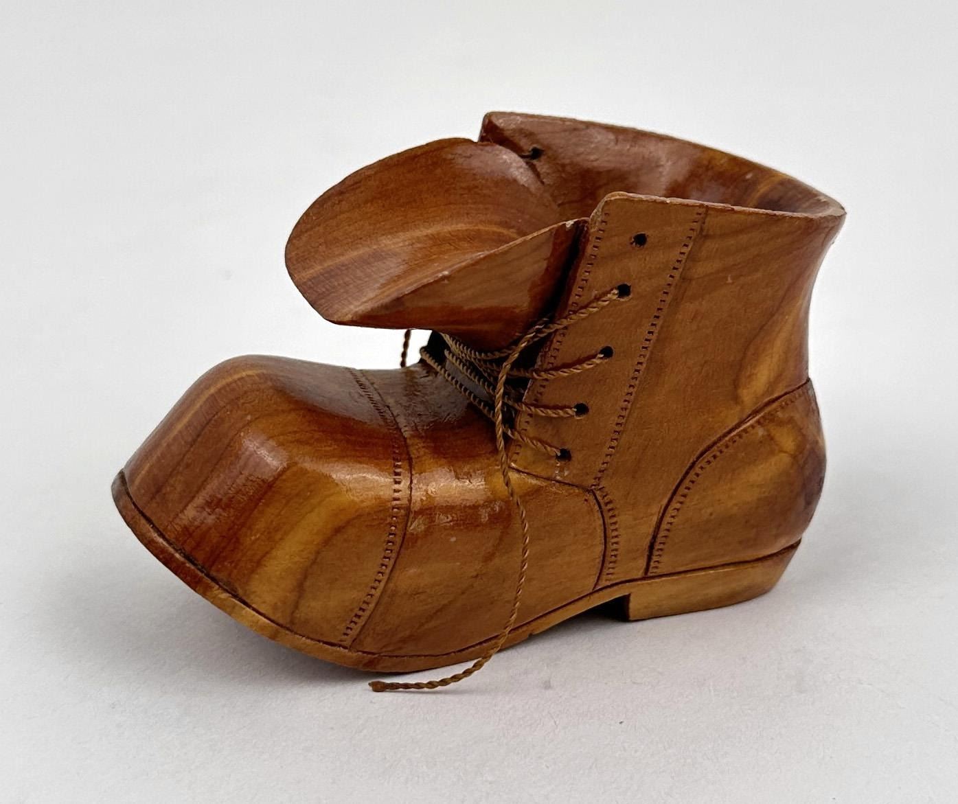 Folk Art Carved Wood Shoe