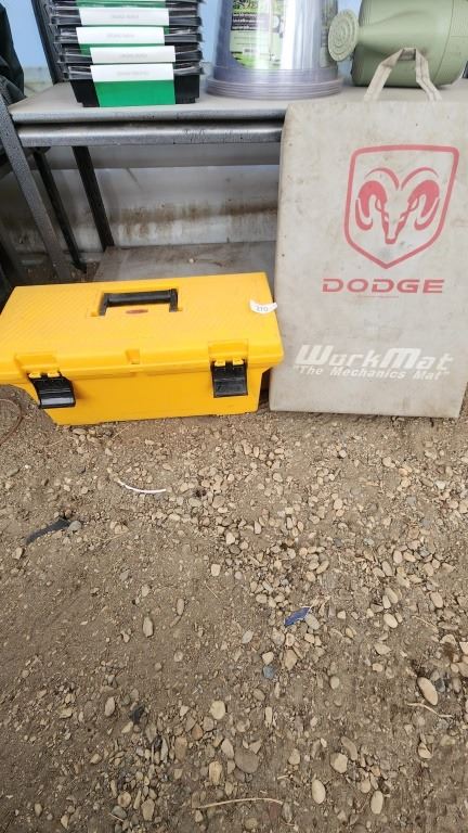 Yellow tool box, dodge work mat