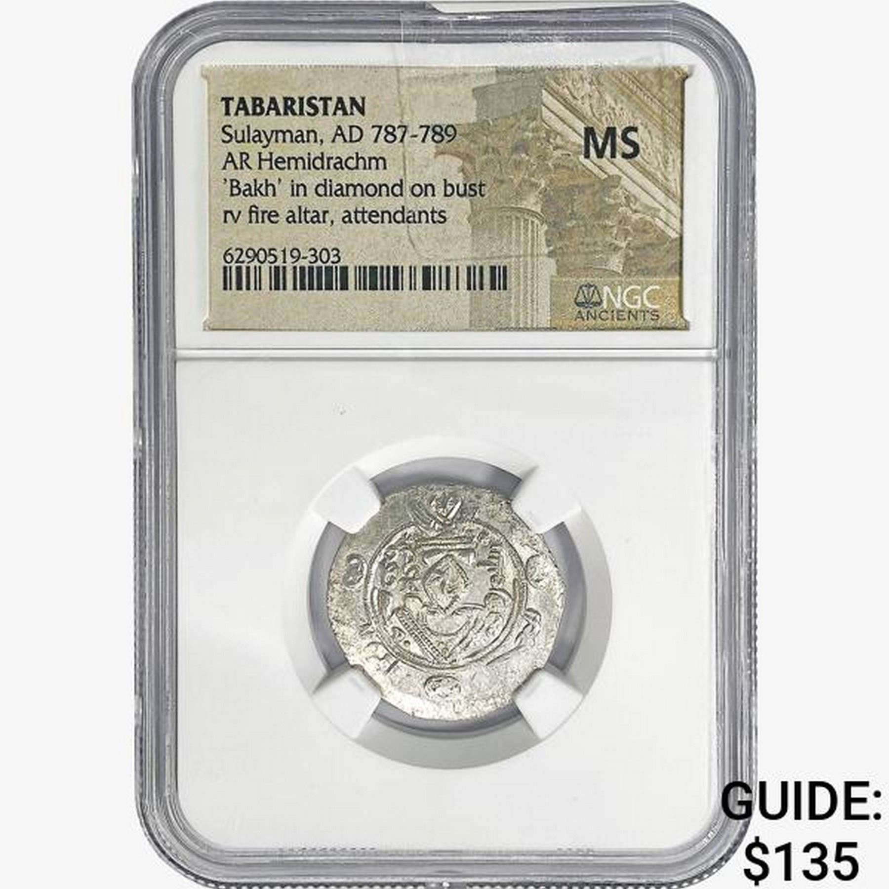 787-789 AD Tabaristan Silver Hemidrachm NGC MS