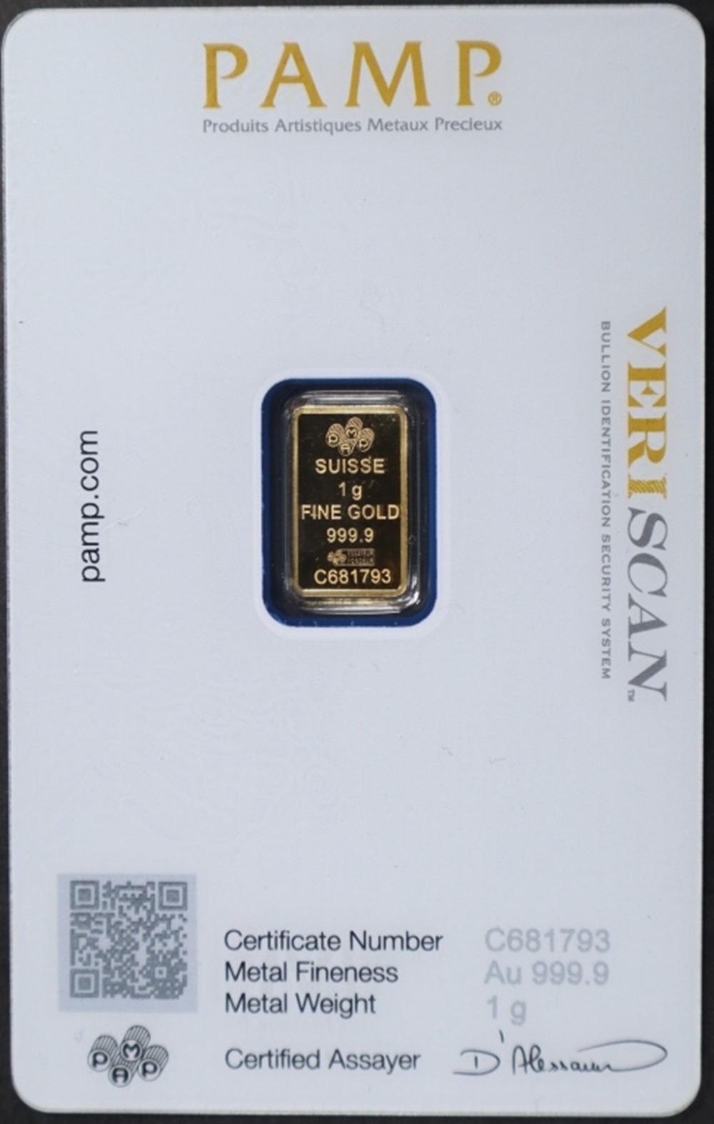 (1) 1 GRAM GOLD PAMP BAR