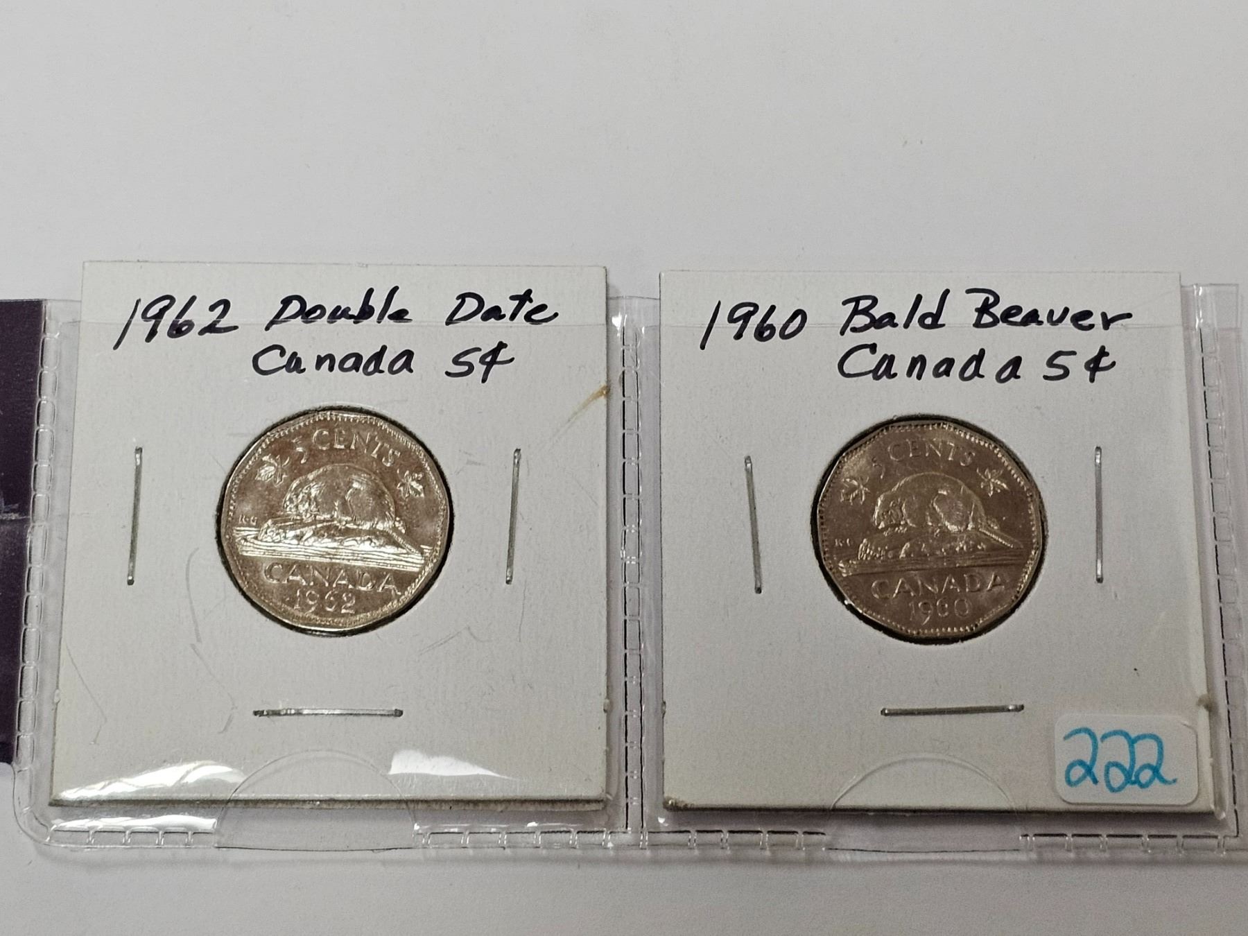Lot of 2 Canada 5¢: 1960 Bald Beaver & 1962 Double Date - Schmalz Auctions