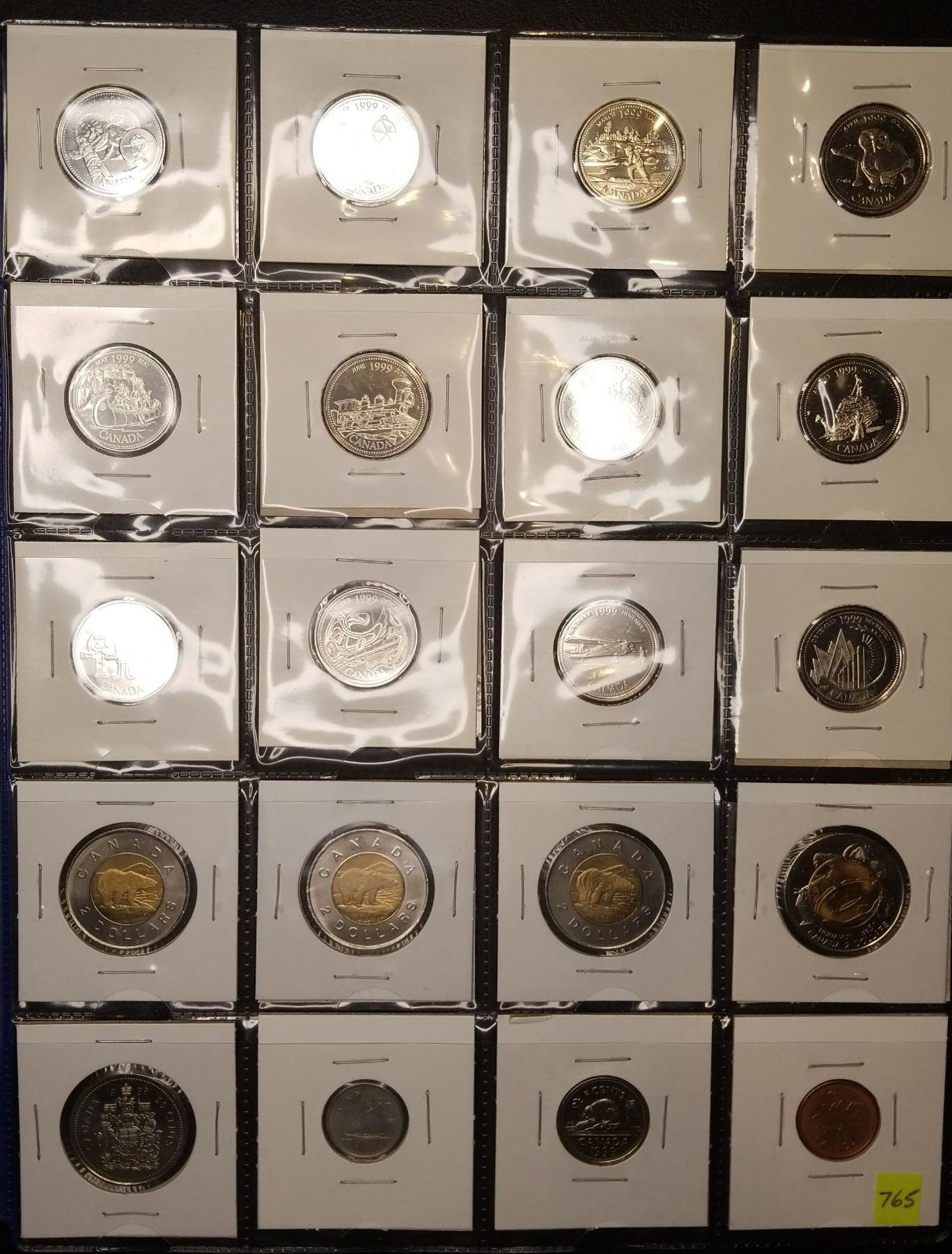 1999 Twenty Coins 4-Toonies, Fifty Cent Piece, 12 Monthly Quarters ...