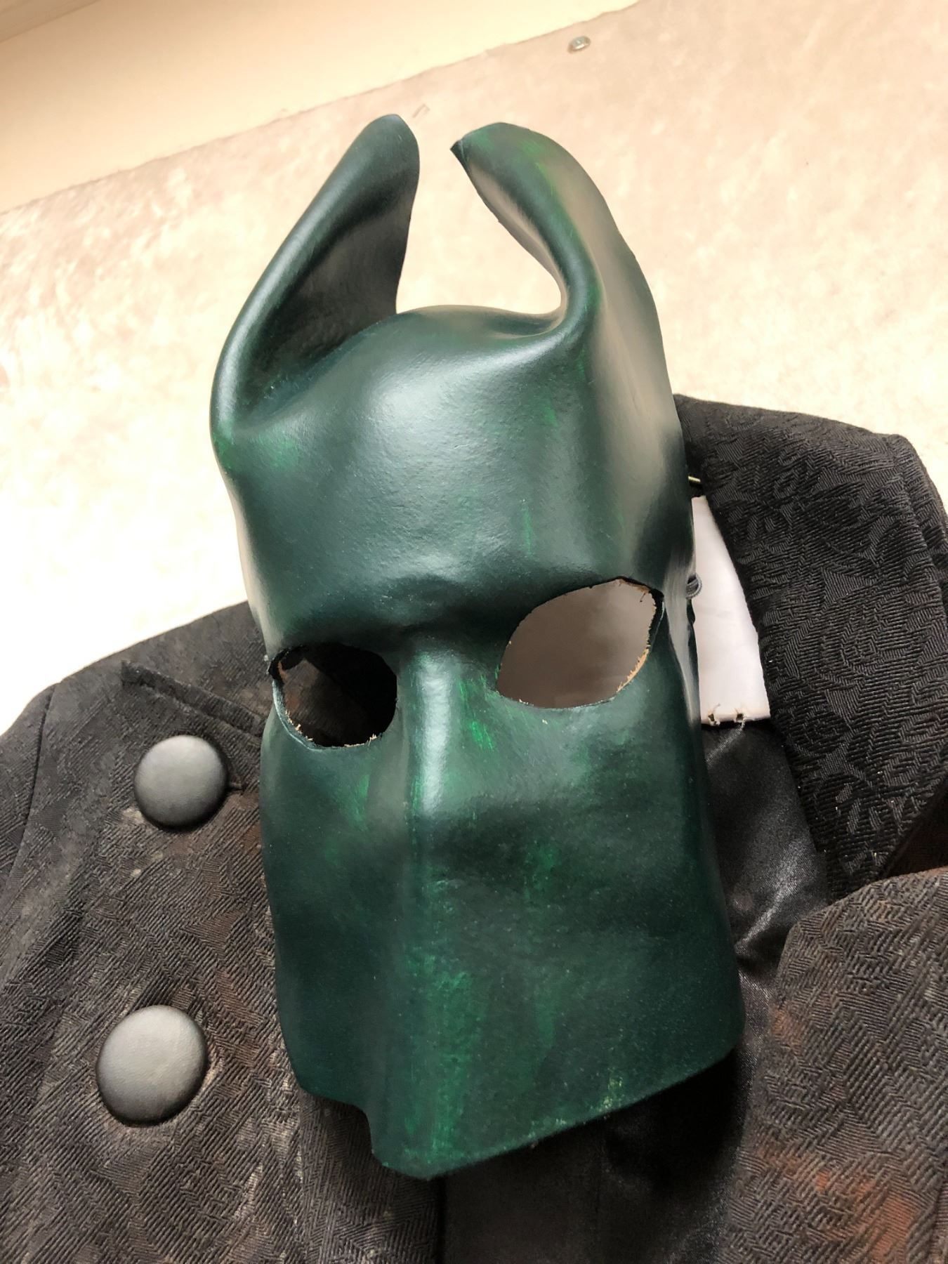 Screen Worn Green Mask with Custom Broken Down Coat