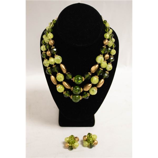 Vintage Green Costume Jewelry Necklace Set