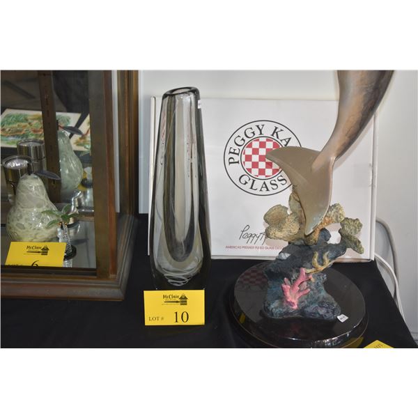 Tear Drop Blown Glass Vase Clear Wswirl Signed