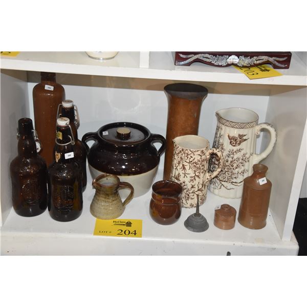 Collection Of Vintage Stoneware Glass Bottles Ceramics Pitchers