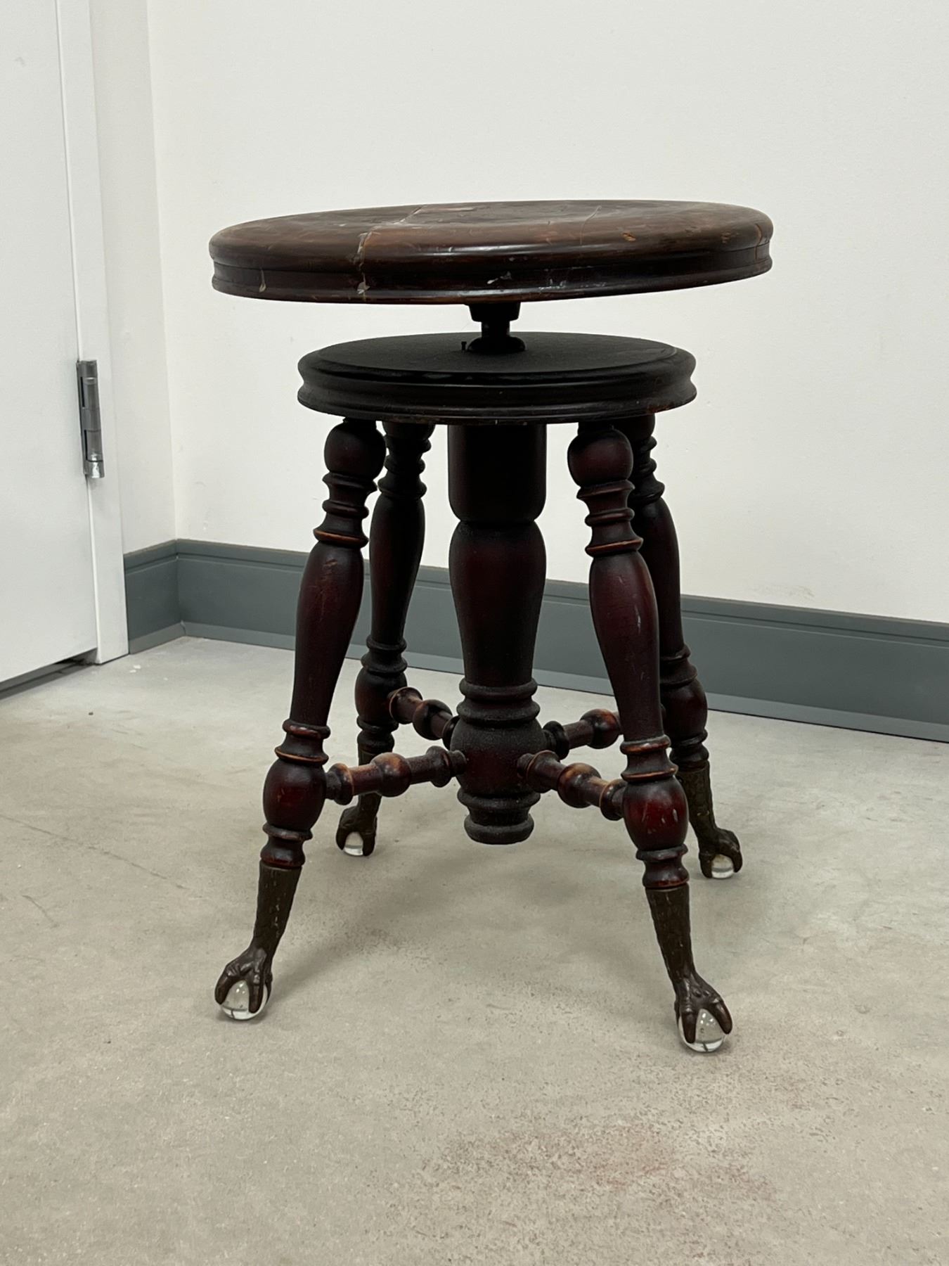 Antique Wooden Clawfoot Glass Ball Piano Stool - Adjustable - see all ...