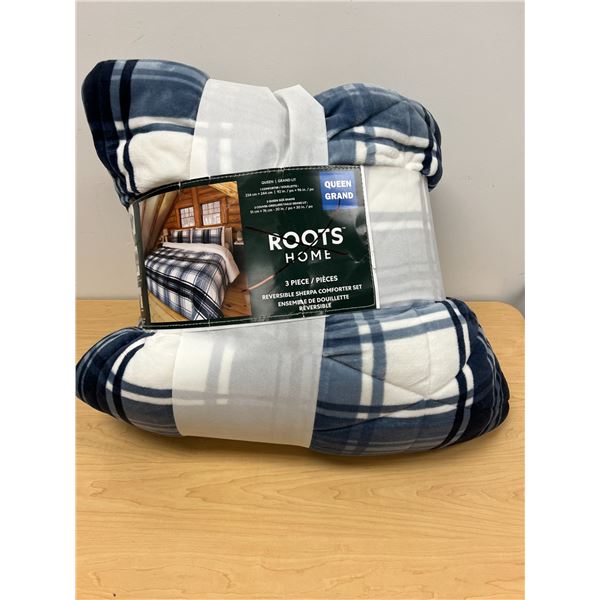 Roots Home Queen 3 pc Reversible Sherpa Comforter Set as pictured