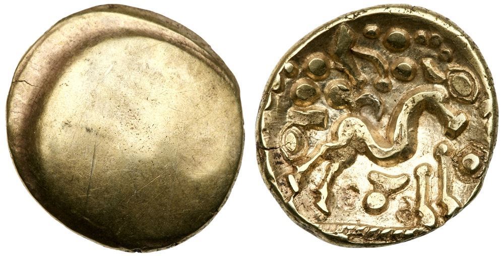 Celtic. Northeast Gaul. Ambiani. Gold Stater (5.85 g), ca. 100-50 BC.