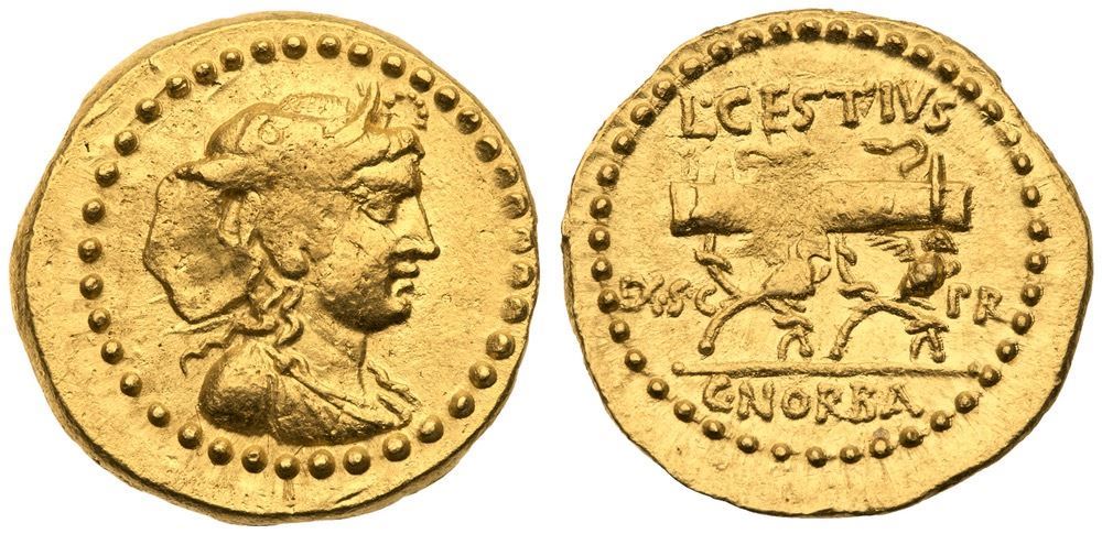 Emergency issue of the Roman Senate. L. Cestus and C. Norbanus. Gold ...