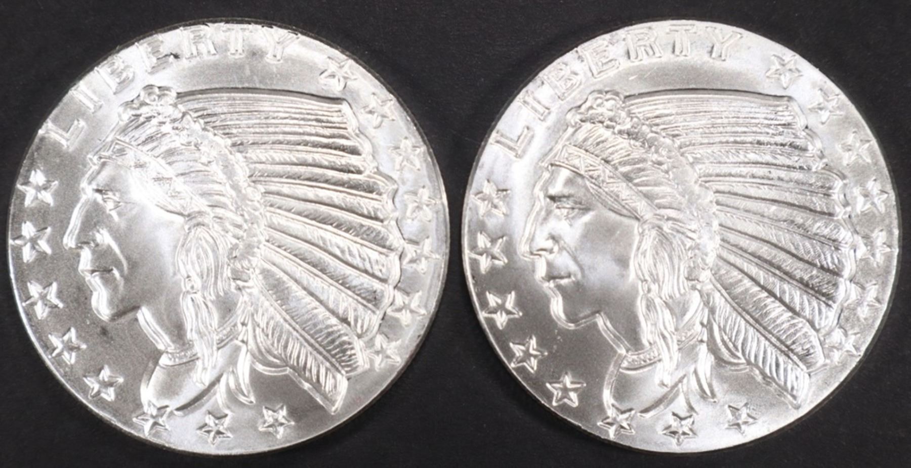 (2) 1 OZ .999 SILVER INDIAN DESIGN ROUNDS