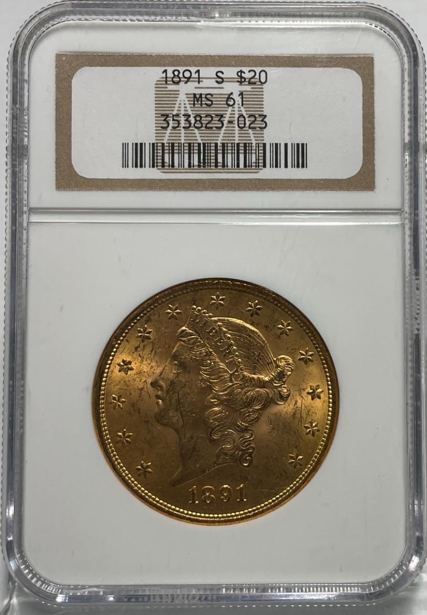 1891-S $20 Liberty Head Double Eagle NGC MS61