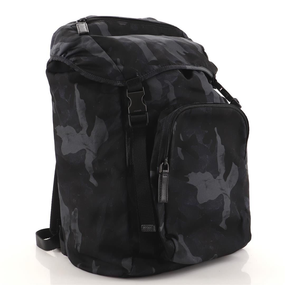 Prada Double Buckle Backpack Printed Tessuto Medium Backpack Blue Camo ...