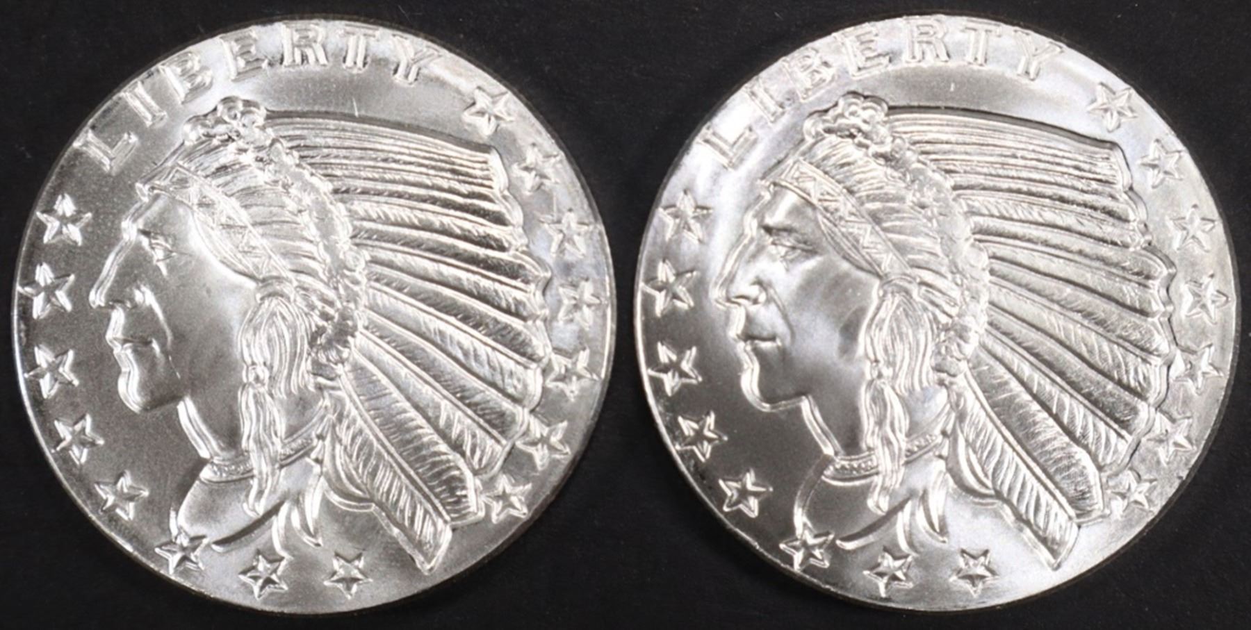 (2) 1 OZ .999 SILVER INDIAN DESIGN ROUNDS