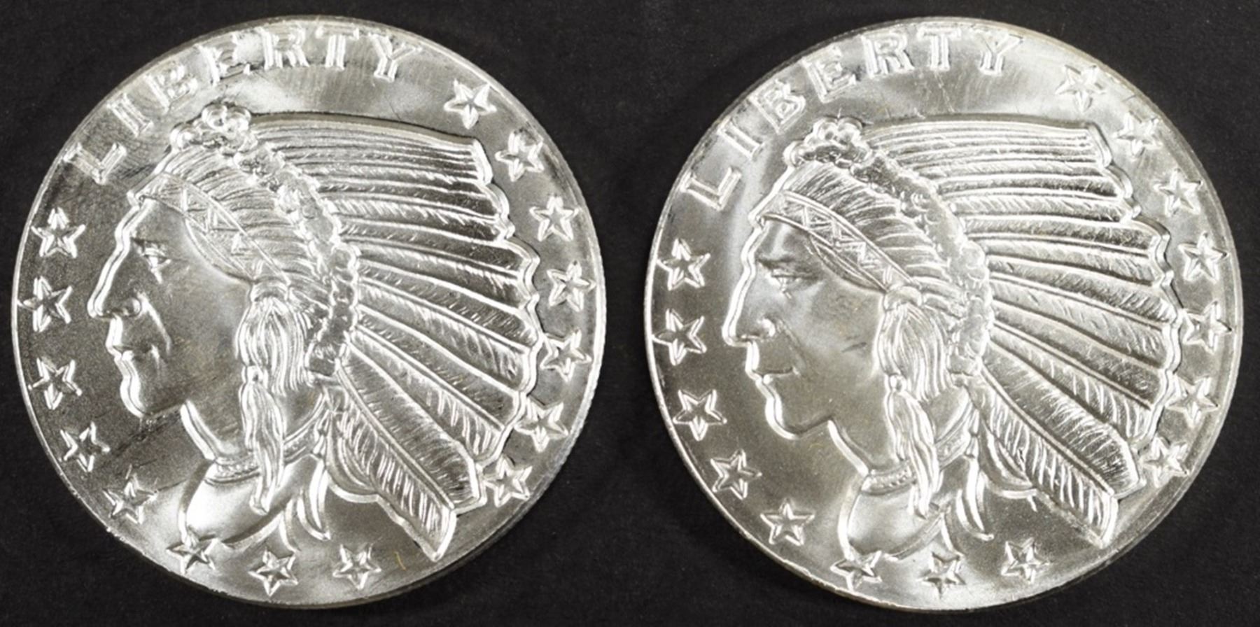 (2) 1 OZ .999 SILVER INDIAN DESIGN ROUNDS