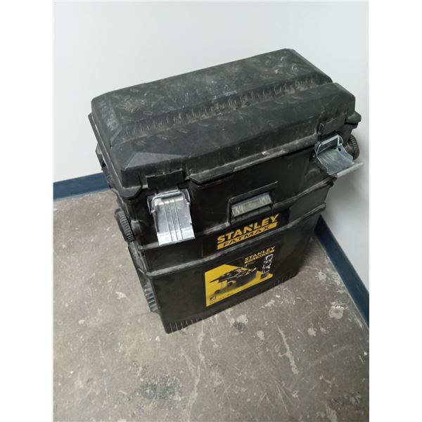 Stanley tool box with masks and coveralls