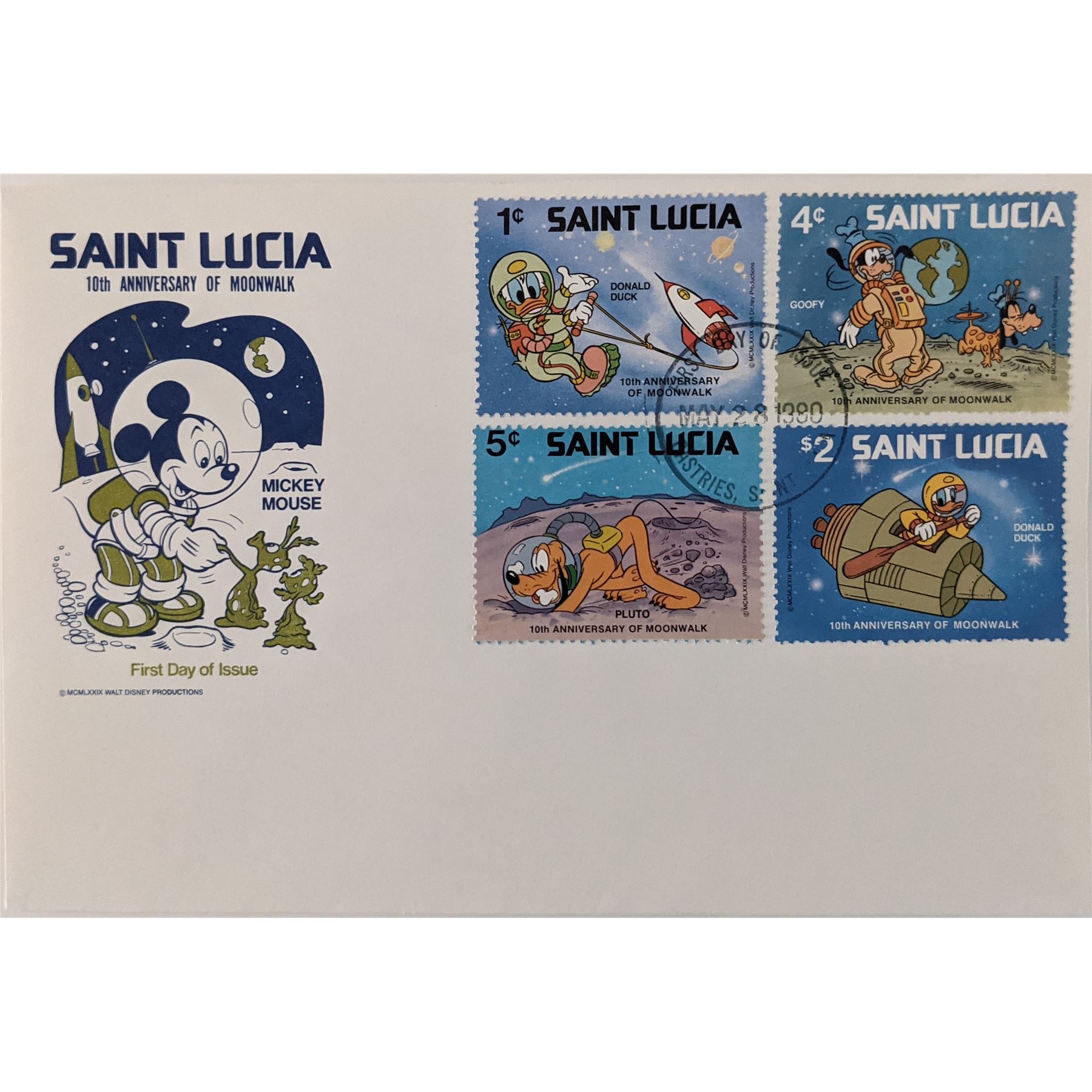 St. Lucia 1980 Disney Space Scenes First Day Cover