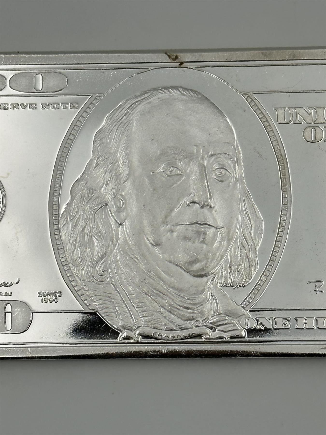 1 Troy Pound 999 Fine Silver Bar 100 Bill Depiction Bosley 1-troy-pound-999-fine-silver-bar-100-bill-depiction-bosley