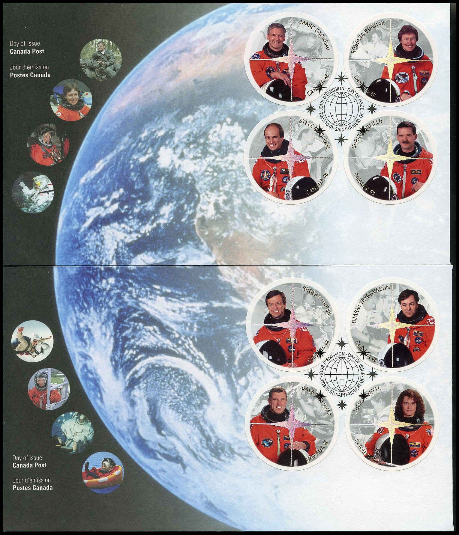 Canada Stamp #1999 - Canadian Astronauts (2003) 8 x 48¢ Full pane of 8 ...