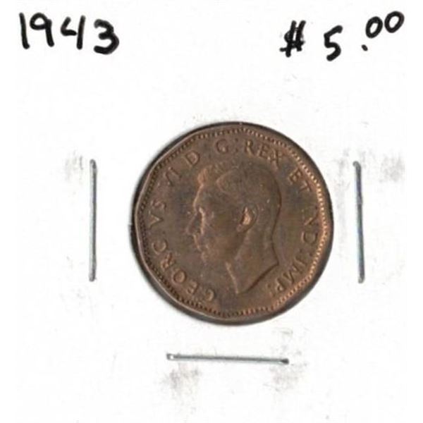 1943 Canadian Five Cent Piece , Tombac