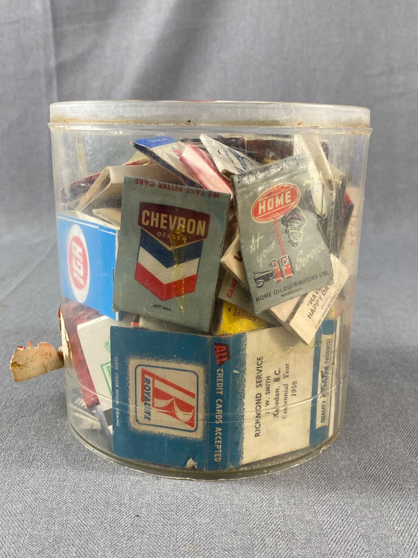 Vintage Collectible Match Books In Plastic Humidor (No lid)