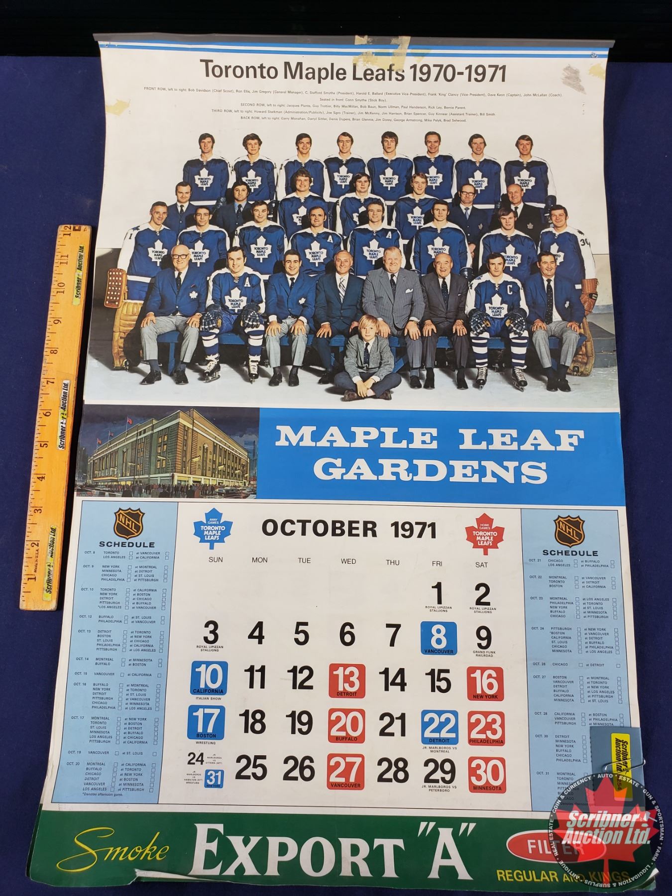 EXPORT "A" : Toronto Maple Leafs 1970-1971 Game Schedule Calendar (Oct ...