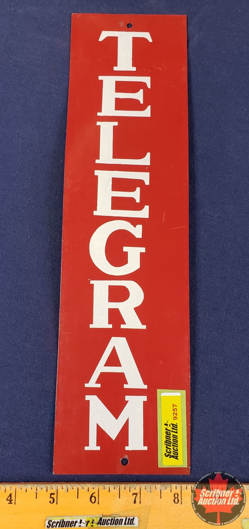 Single Side Tin Sign "TELEGRAM" (13"H x 3-1/2"W) (SEE PICS!)