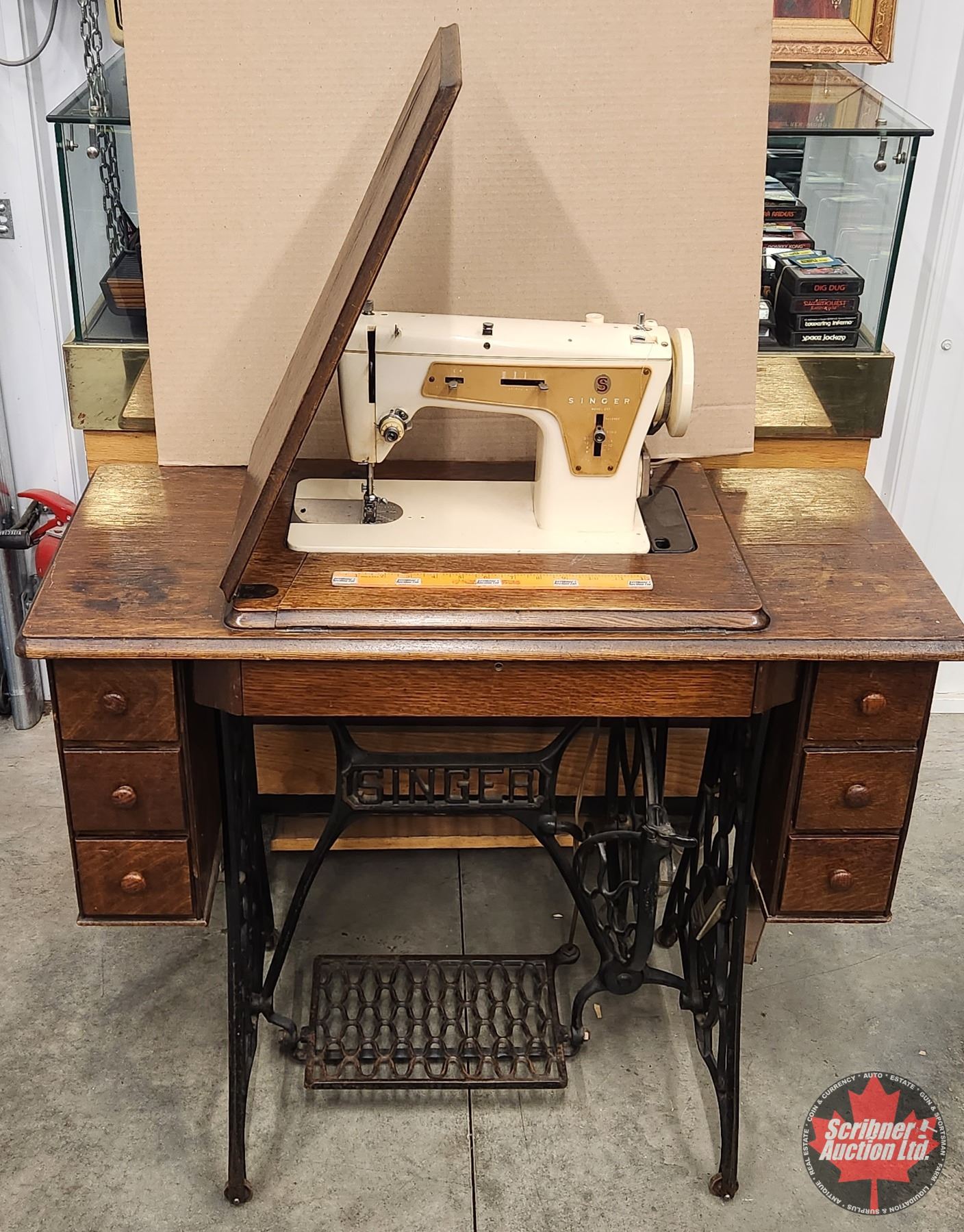 Singer Treadle Sewing Machine Cabinet Retro Fitted with Electric Sewing ...