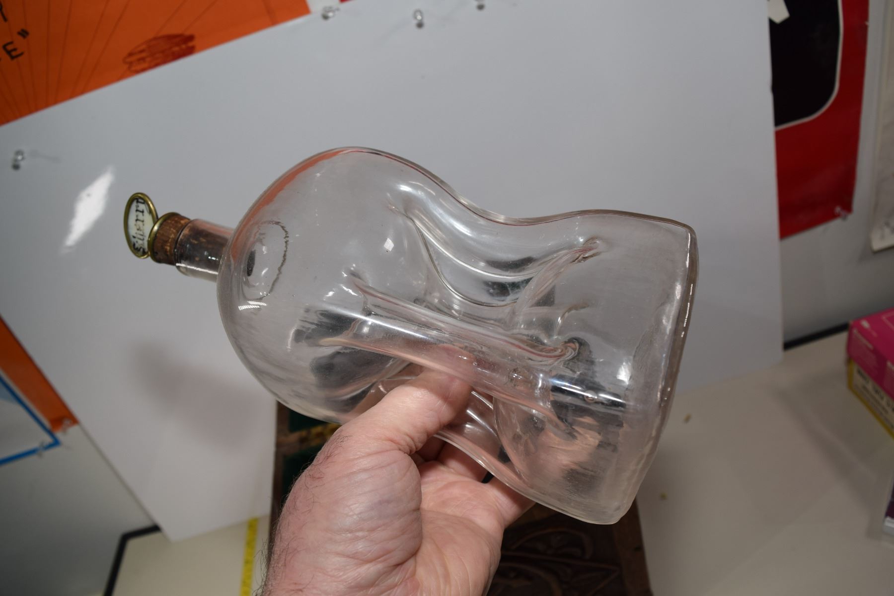 Antique hand blown liquor bottles- carved oak case/bras - Schmalz Auctions