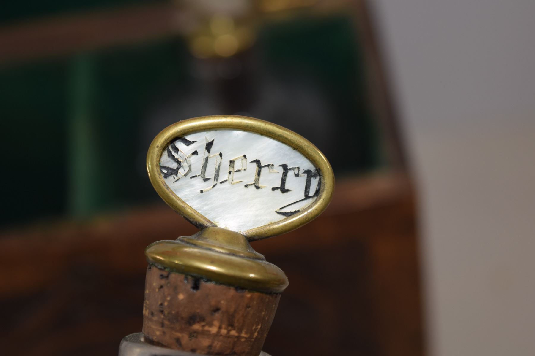 Antique hand blown liquor bottles- carved oak case/bras - Schmalz Auctions