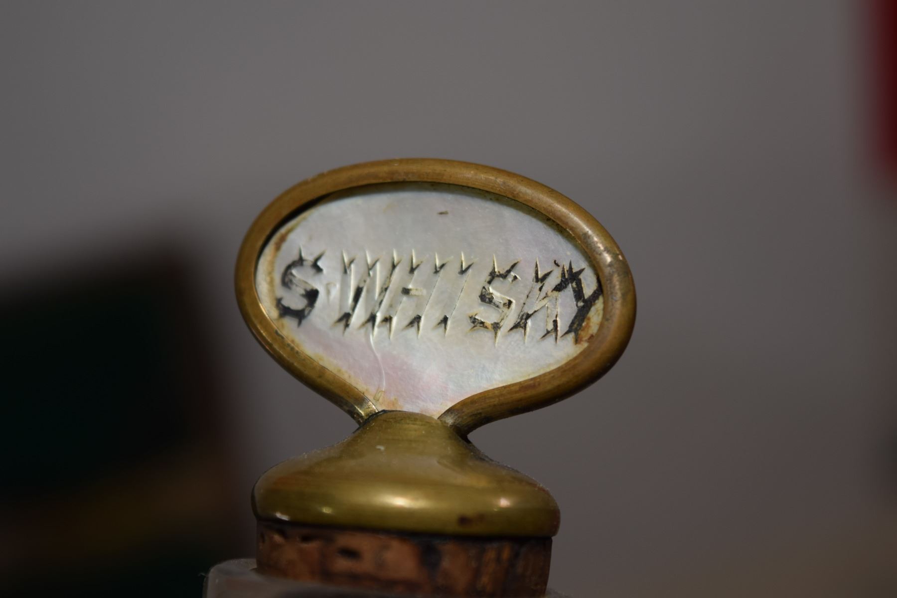 Antique hand blown liquor bottles- carved oak case/bras - Schmalz Auctions