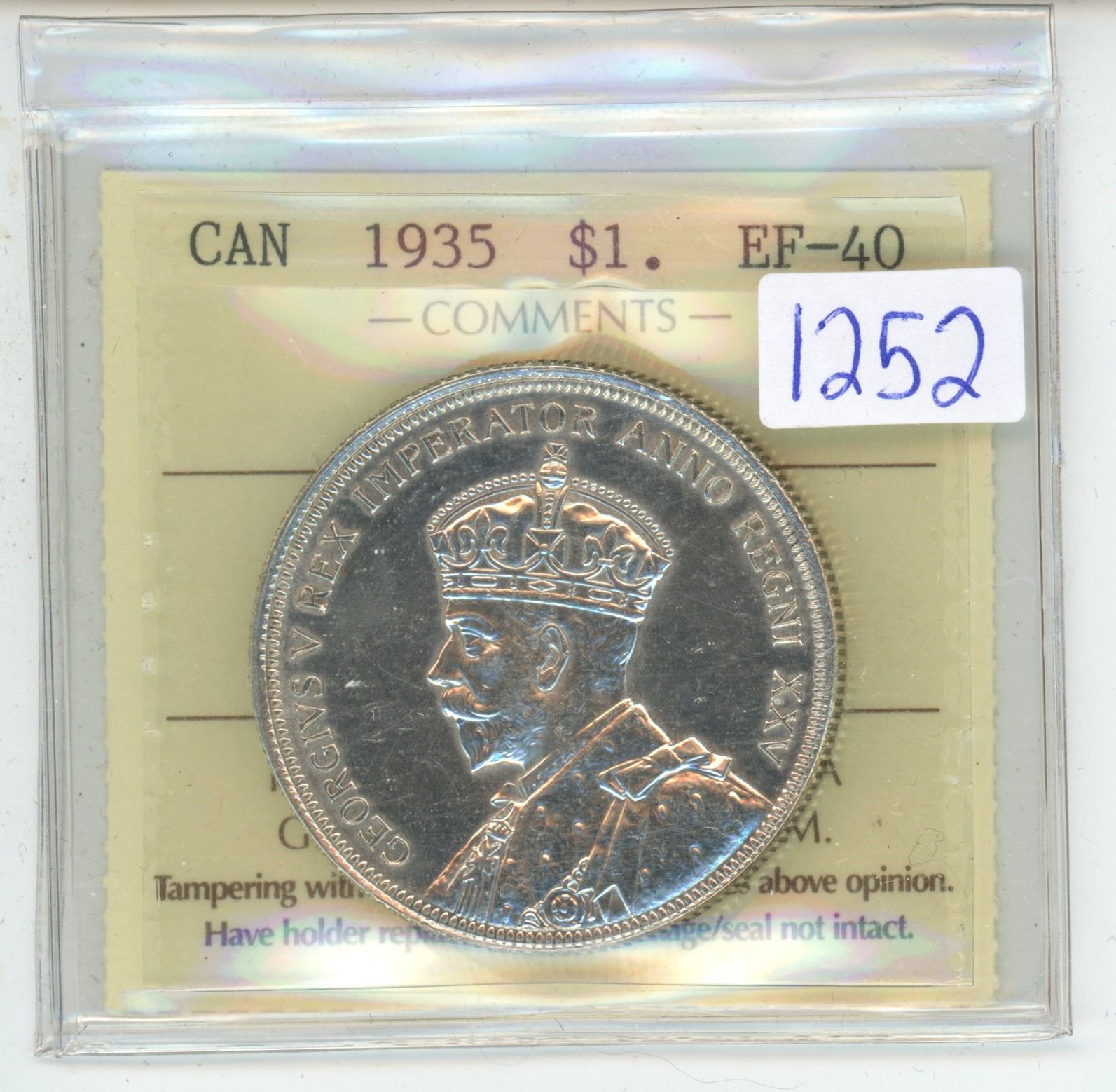 1935 ICCS graded, Canadian voyageur silver dollar - EF40 - Schmalz Auctions