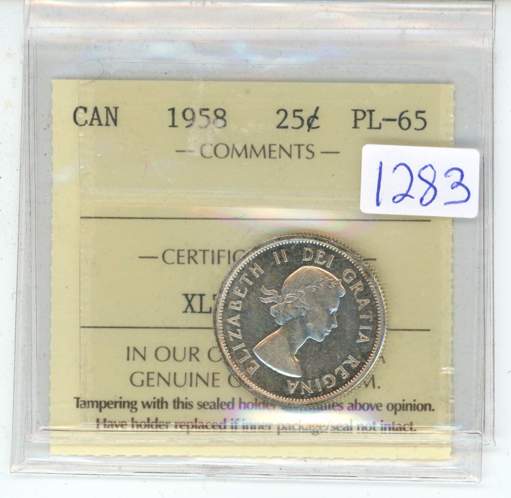1958 ICCS graded, Canadian silver 25 cent coin - PL65 - Schmalz Auctions