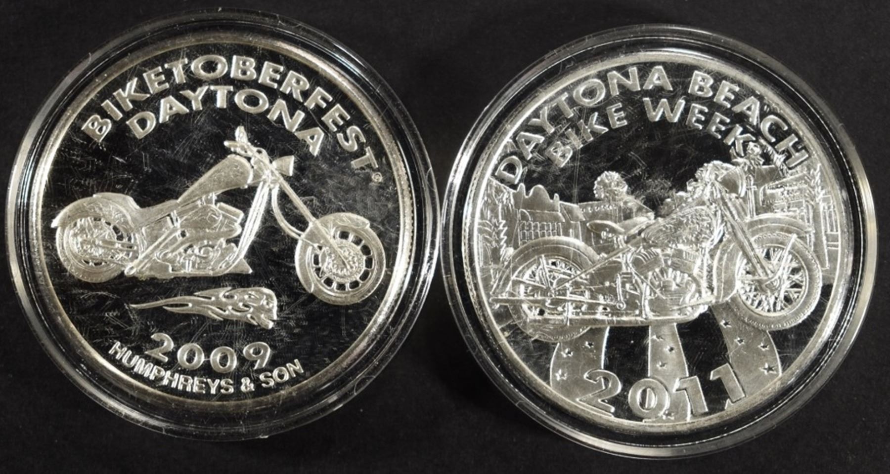 (2) 1 OZ .999 SILVER DAYTONA BIKE ROUNDS