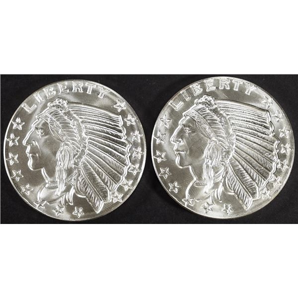 (2) 1 OZ .999 SILVER INDIAN DESIGN ROUNDS